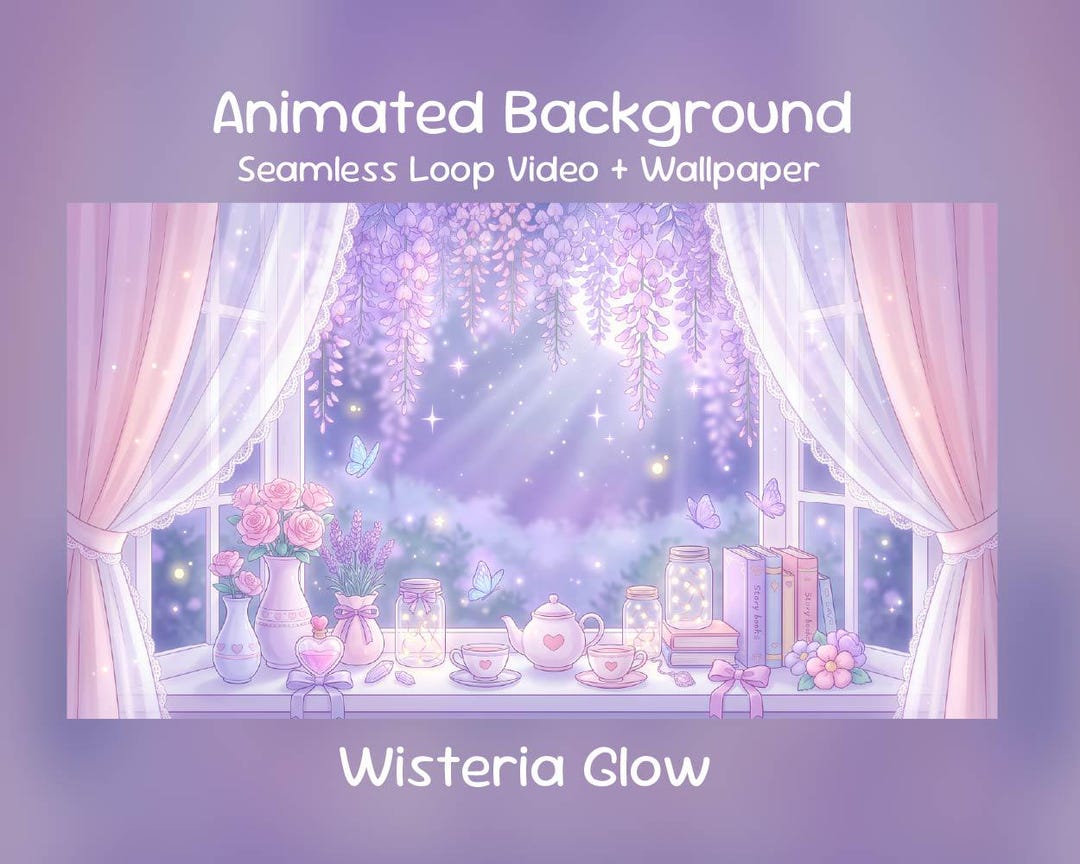 Anime Animated Background: Wisteria Glow, Moonlit Window, Dreamy Night ...