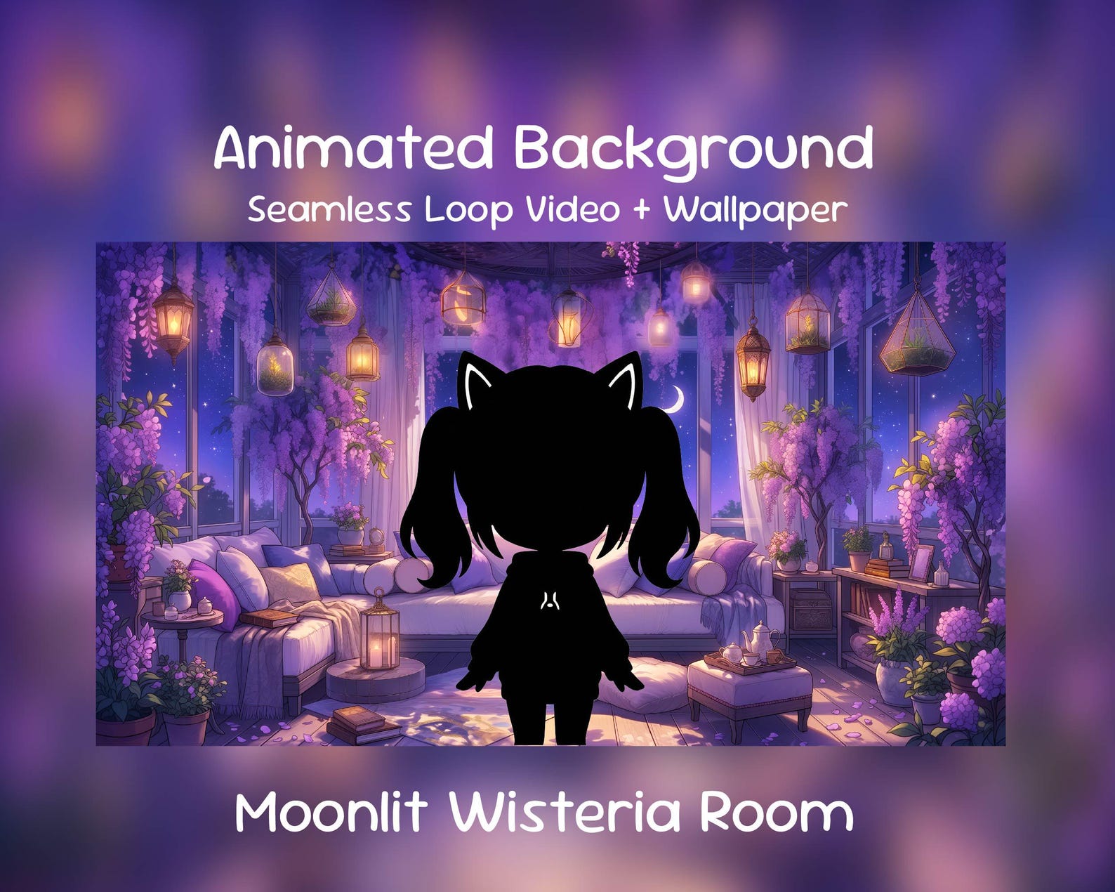 Moonlit Wisteria Room Anime Animated Background| Moon Garden Night ...