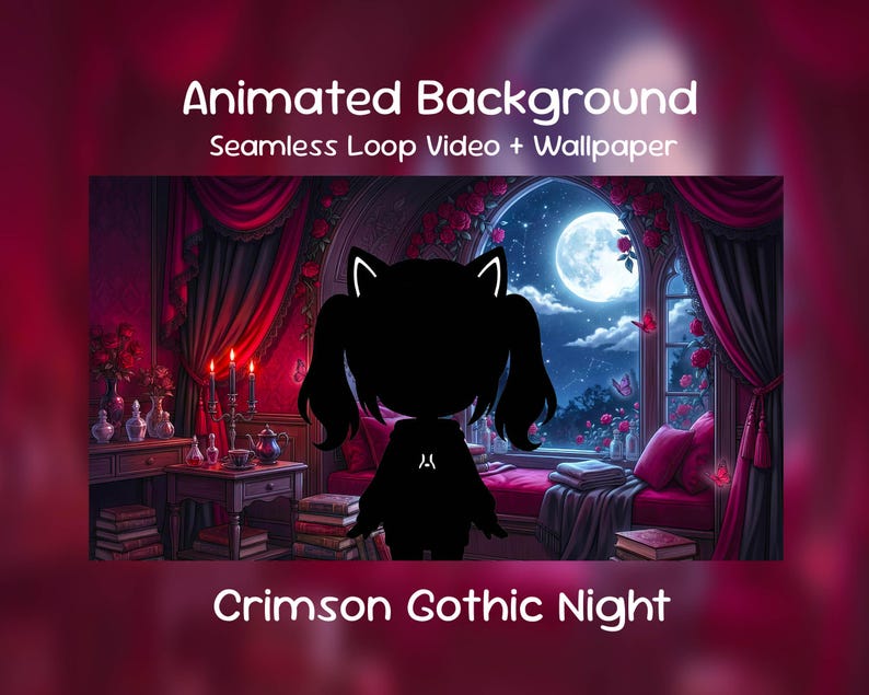 Crimson Gothic Night Anime Animated Background| Moonlit Red Rose ...