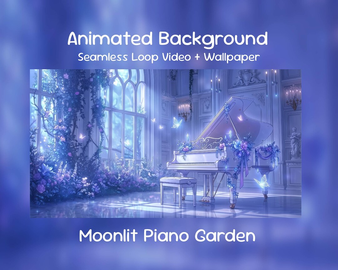 Anime Animated Background| Moonlit Piano Garden, Ethereal Music ...