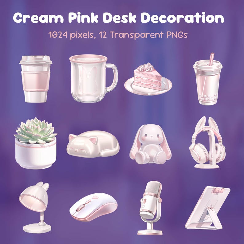 Cream Pink Vtuber Room Asset Pack and Background : Sweet Bunny | Gaming ...