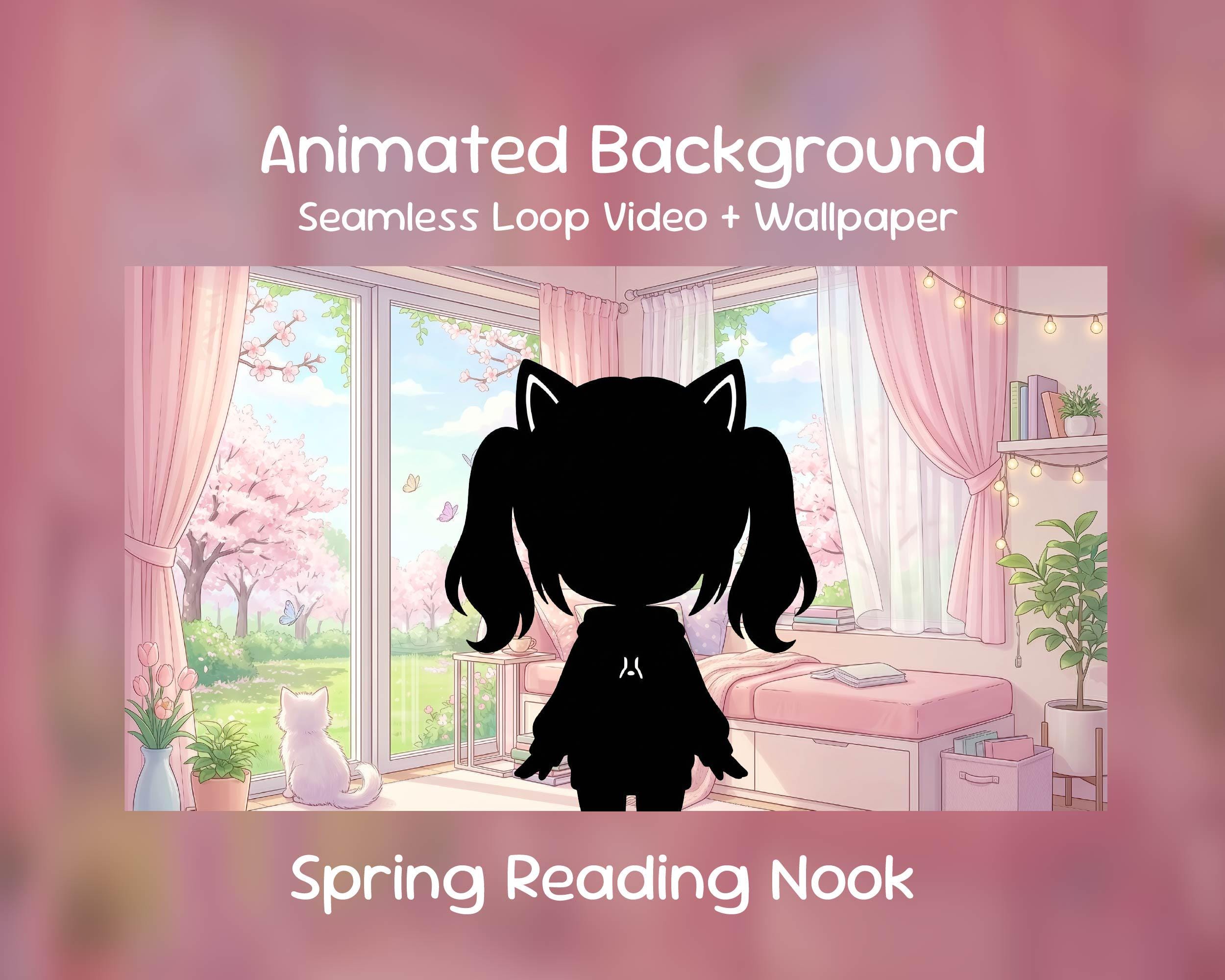Anime Animated Background| Spring Reading Nook, Cozy Blossom Window ...