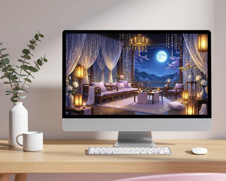 Anime Animated Background: Oriental Moonlit Pavilion, Eastern Bedroom ...