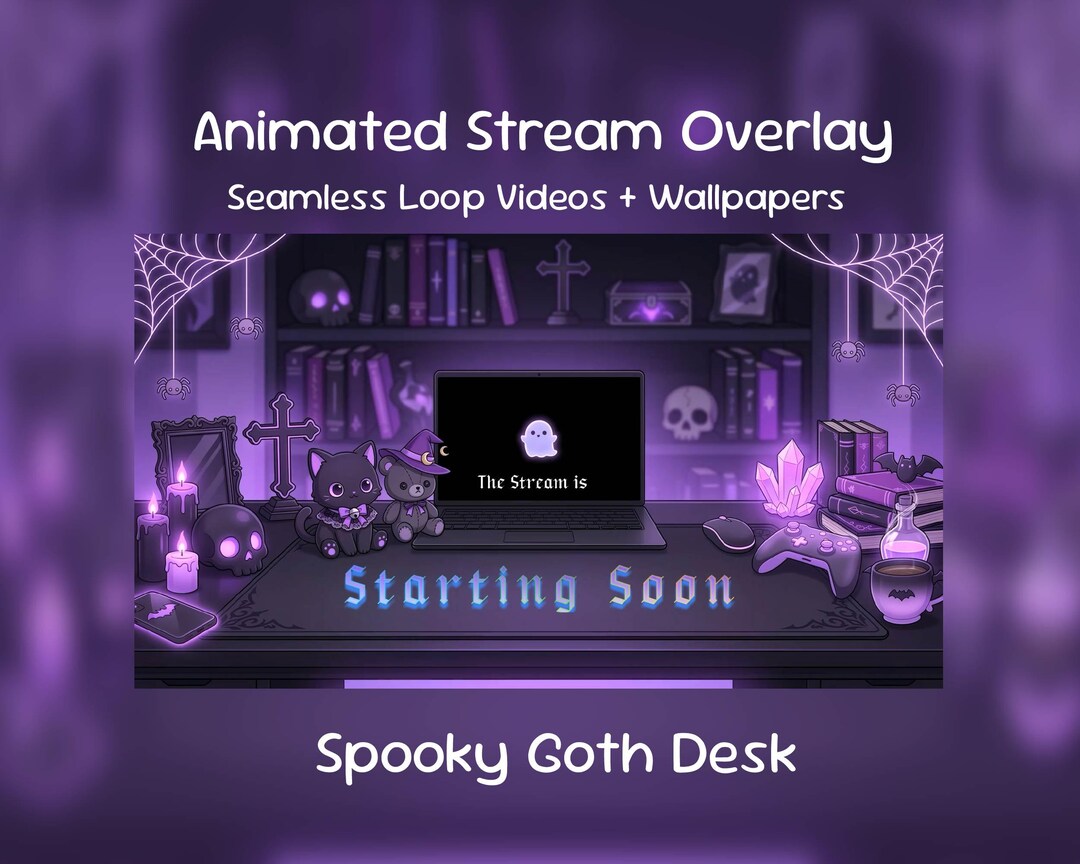 Spooky Goth Desk Animated Stream Overlay | Purple Gothic Game ...
