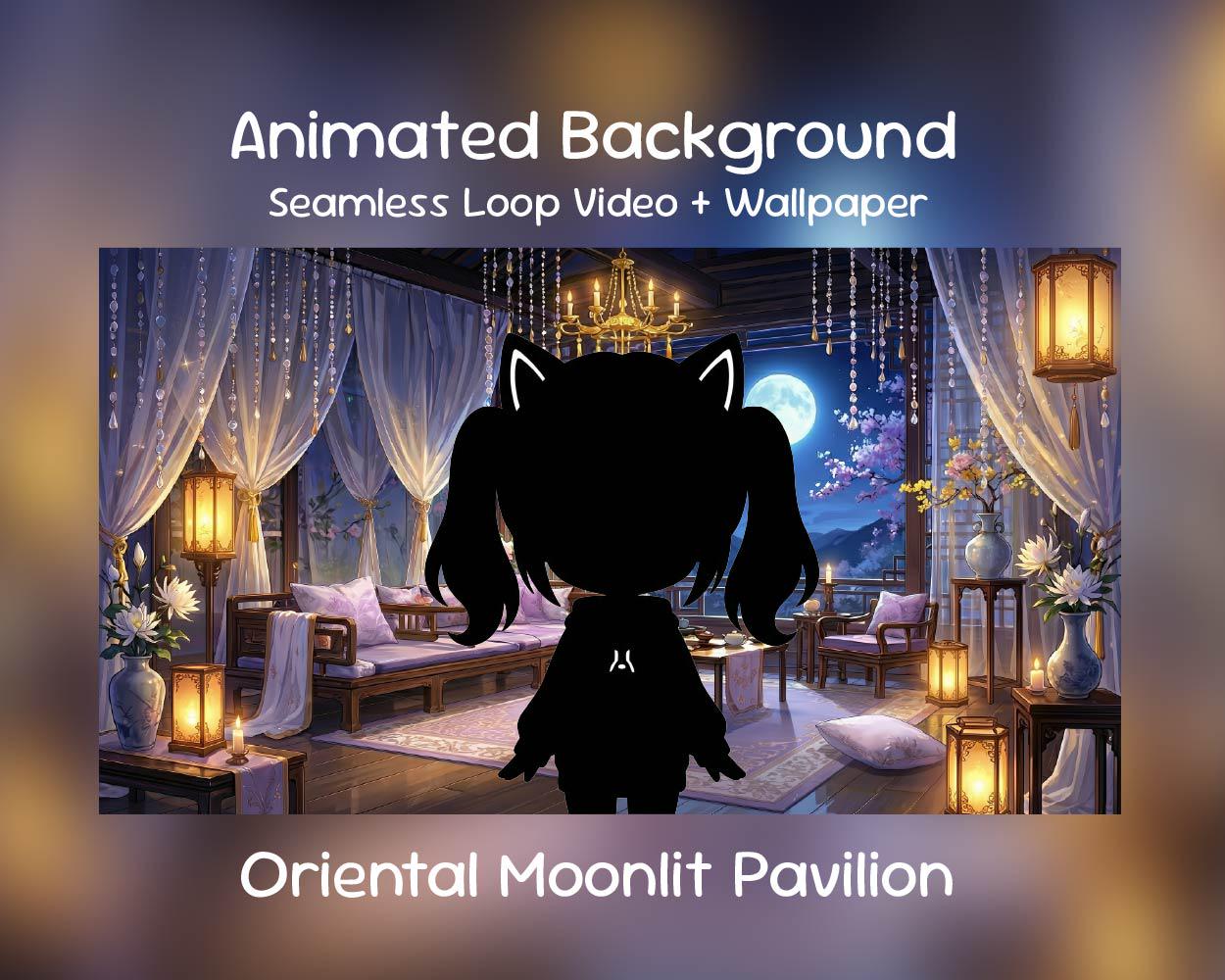 Anime Animated Background: Oriental Moonlit Pavilion, Eastern Bedroom ...
