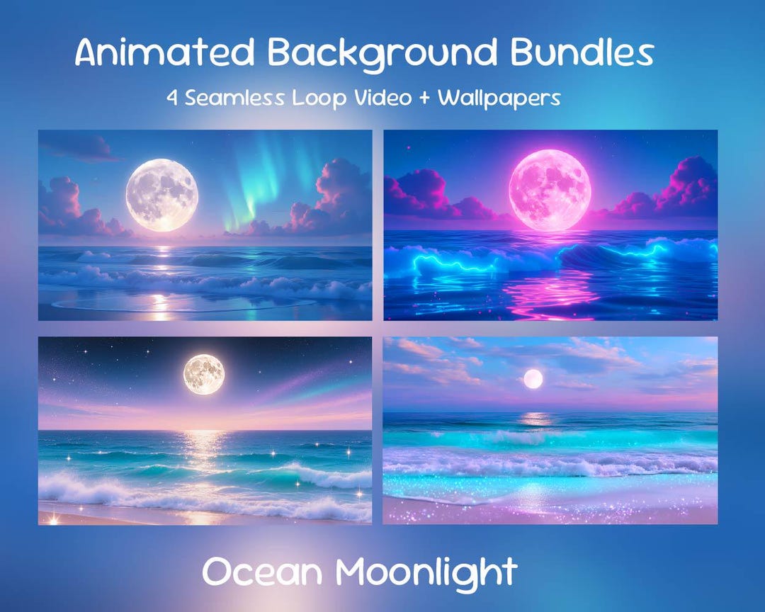 Ocean Moonlight Animated Background- Aurora, Lunar, Dream, Beach ...