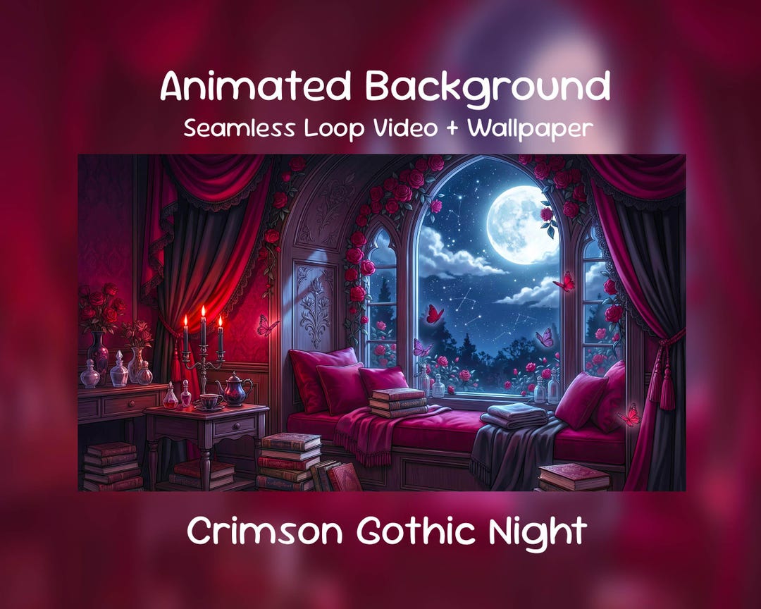 Crimson Gothic Night Anime Animated Background| Moonlit Red Rose ...