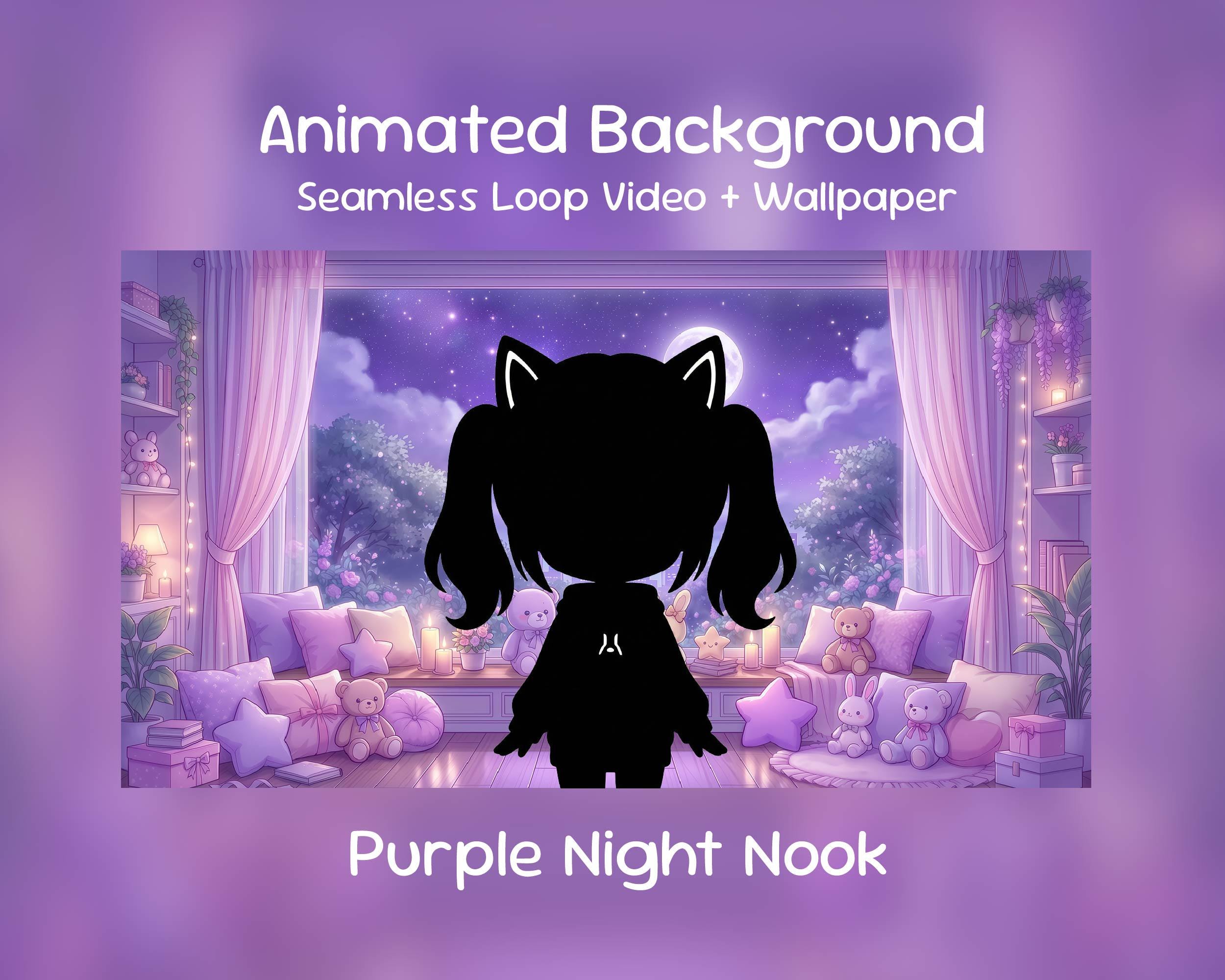 Anime Animated Background| Purple Night Nook, Cozy Dream Room, Kawaii ...