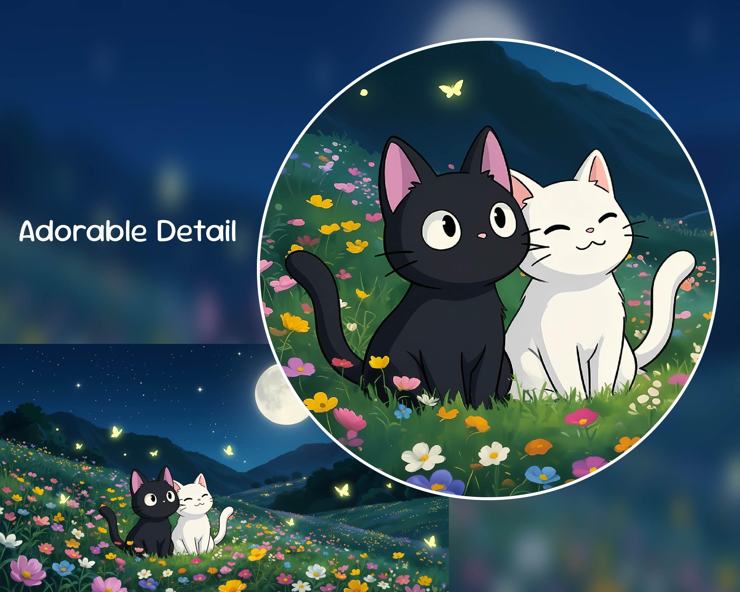 Anime Animated Background| Moonlit Cat Meadow, Celestial Kittens Valley ...