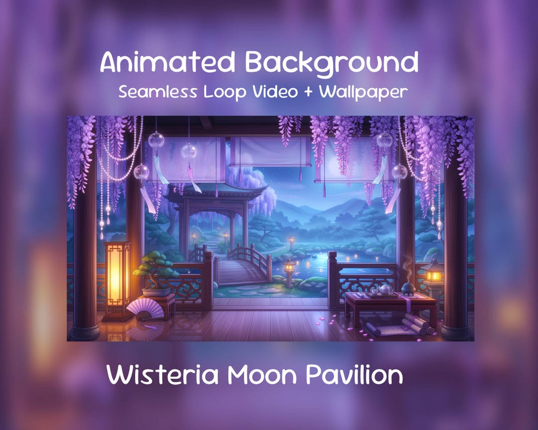 Anime Animated Background| Wisteria Moon Pavilion, Japanese Garden ...