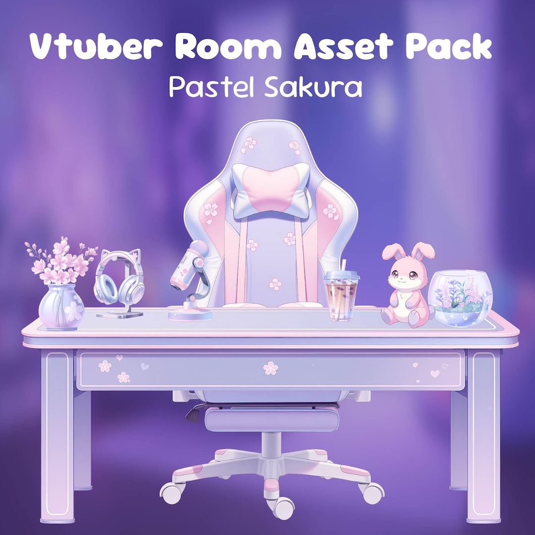 Pastel Sakura Vtuber Room Asset Pack and Background : Cherry Blossom ...