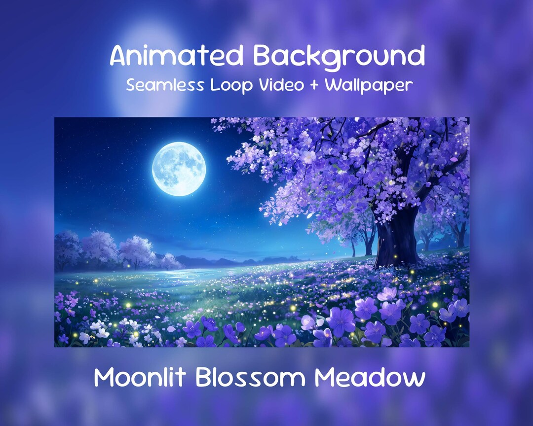 Anime Animated Background| Moonlit Blossom Meadow, Lavender Night Field ...