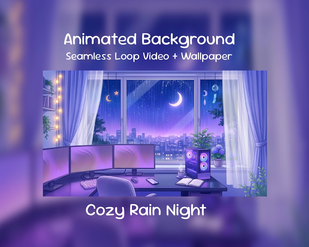 Rainy Night Room Anime Animated Background| Cozy City Rain, Lofi ...