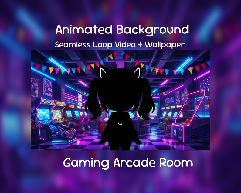 Anime Animated Background| Gaming Arcade Room, Neon Gaming Space, Retro ...
