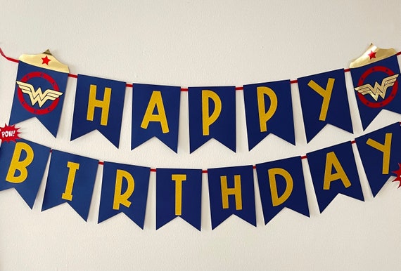 Wonder Woman Glitter Birthday Banner Girl Super Hero Super - Etsy