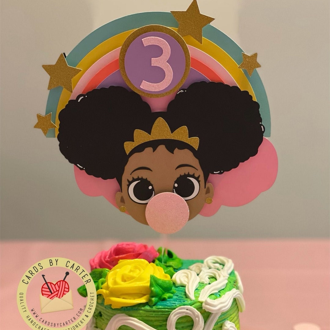 Bubble Gum Cake Topper, Afro Puff Girl, Birthday Party Decor, African ...