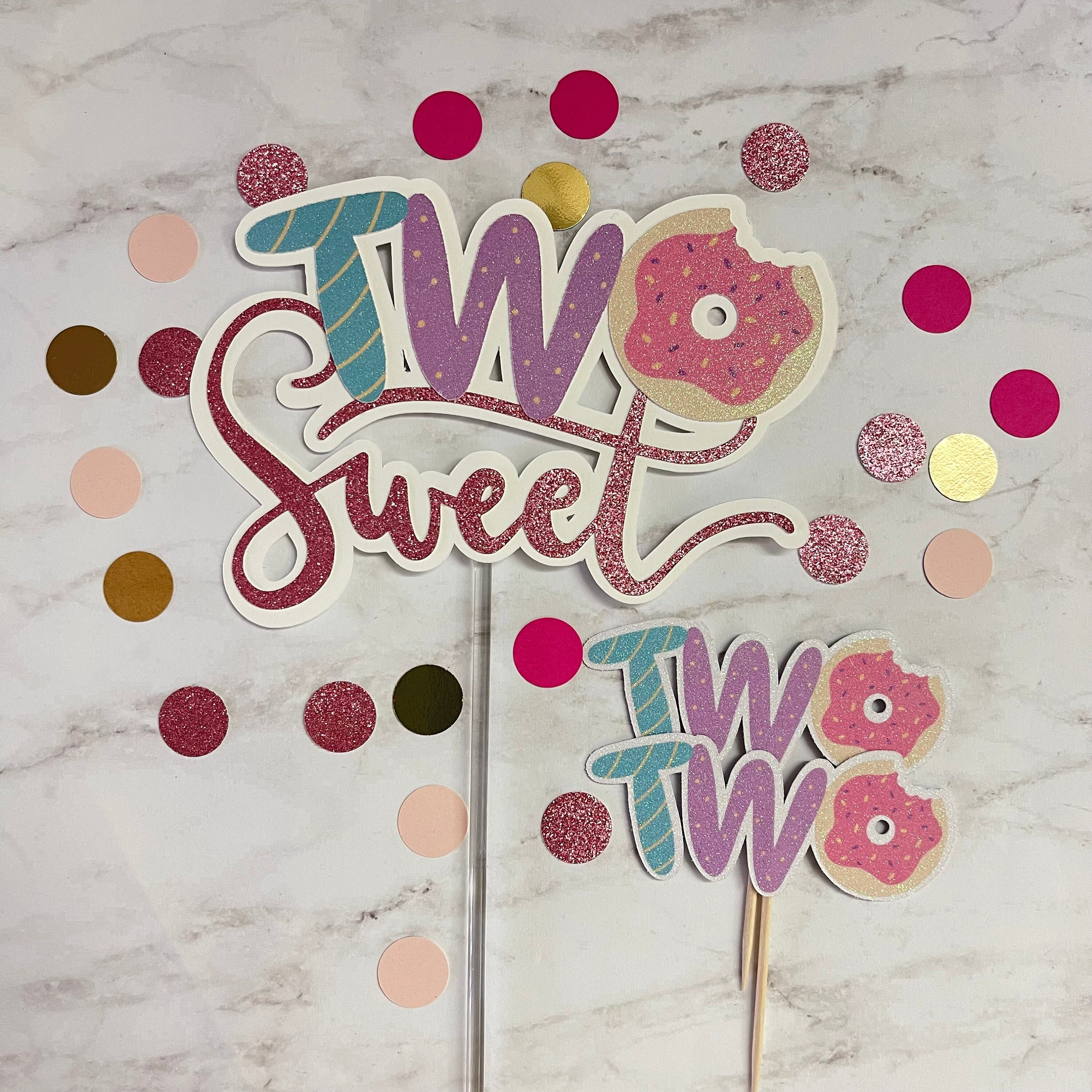 Two Sweet Cake Topper, Confetti, Cupcake Toppers, Second Birthday ...