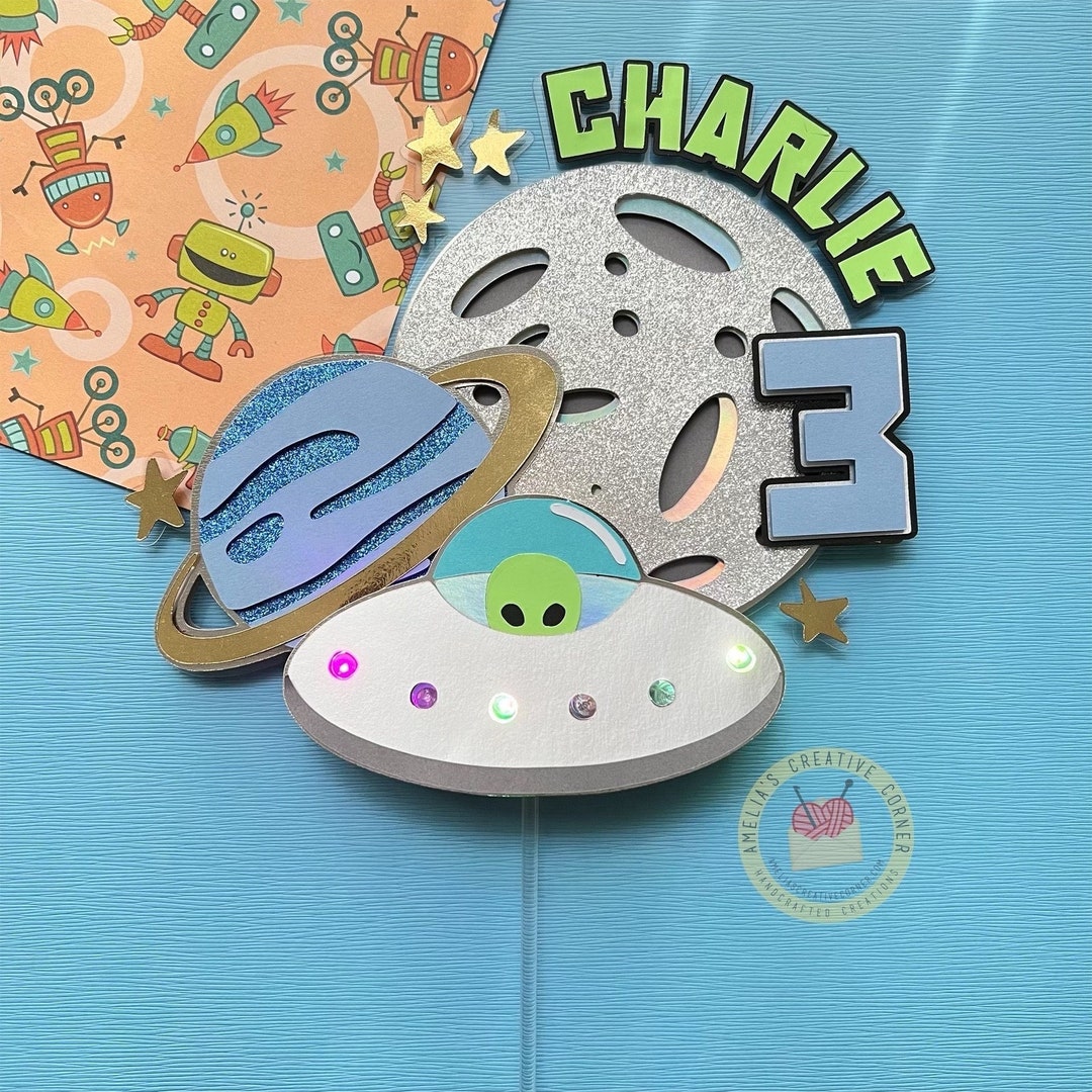 Space Cake Topper, LED Light Cake Topper, Astronaut Birthday, UFO Party ...