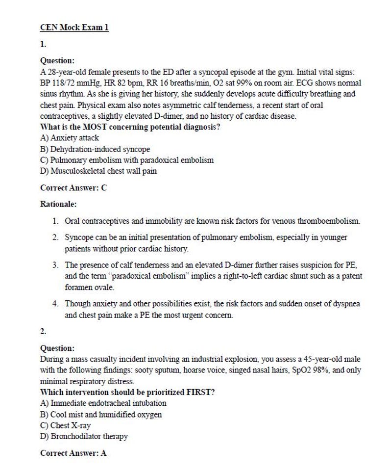 175 Questions for the Certified Emergency Nurse (CEN) 2025 Exam With ...