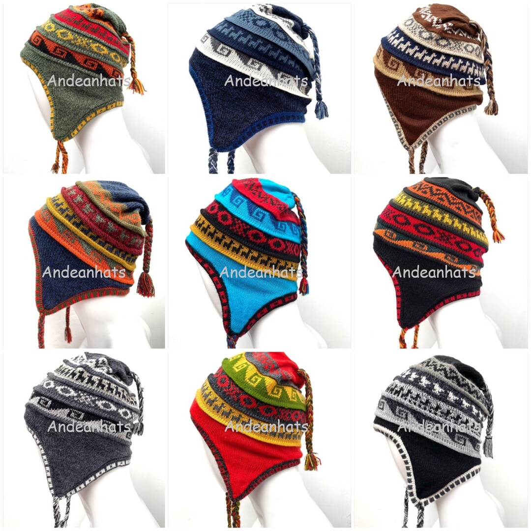 Unisex Peruvian Alpaca Hat Chullo With Earflaps 100% Lining, Soft ...