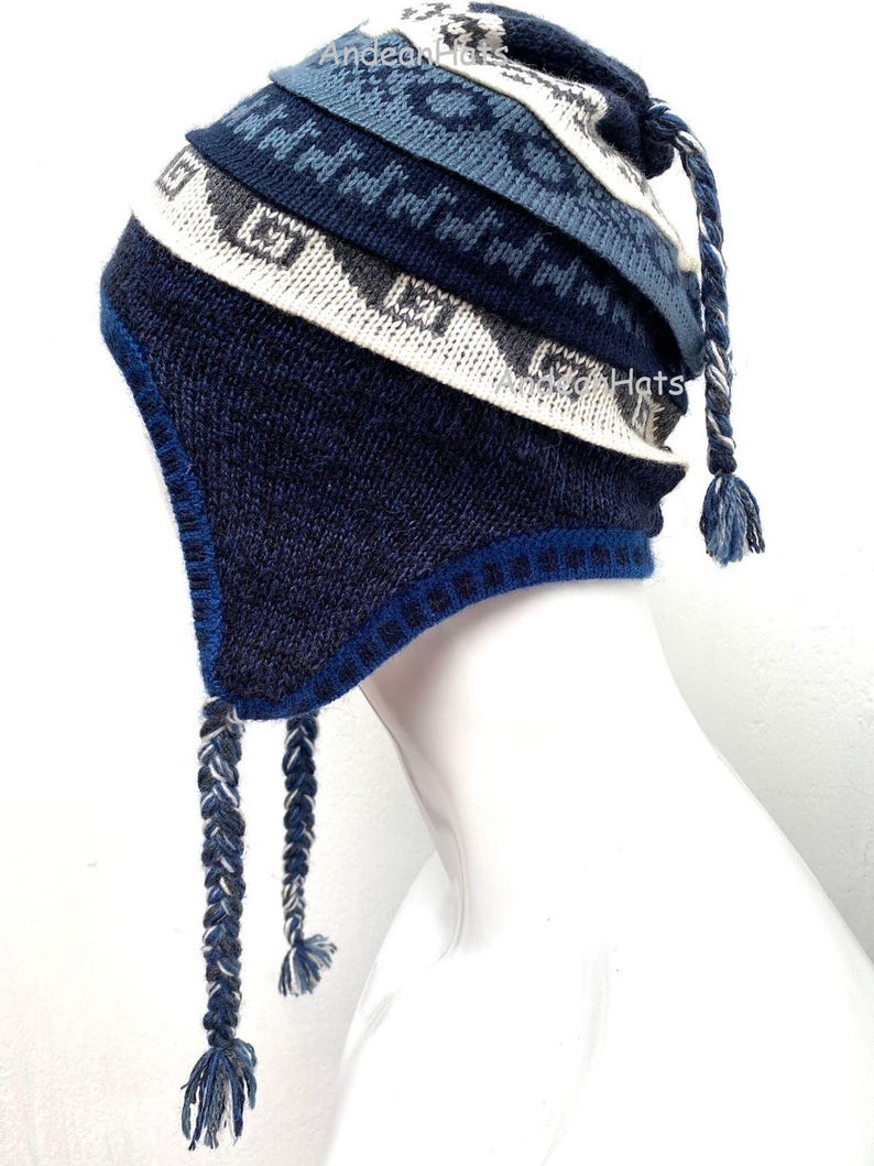 Blue/orange Unisex Peruvian Alpaca Hat Chullo With Earflaps 100% Lining ...