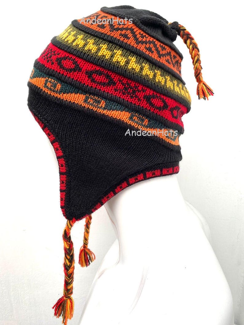 Blue/orange Unisex Peruvian Alpaca Hat Chullo With Earflaps 100% Lining ...