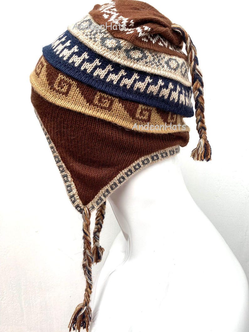 Blue/orange Unisex Peruvian Alpaca Hat Chullo With Earflaps 100% Lining ...