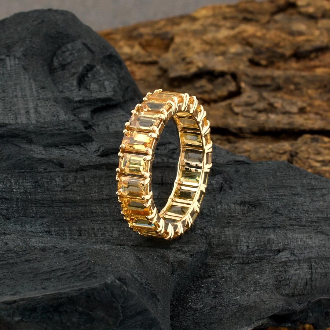 Citrine Full Eternity 5x3mm Baguette Citrine Band 14k Solid Yellow Gold ...