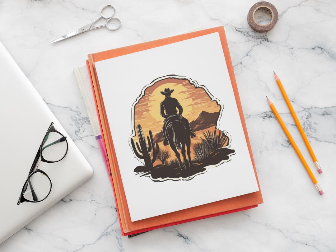 Cowboy Sunset Stickers, Wild West Decals, Western Adventure Labels ...