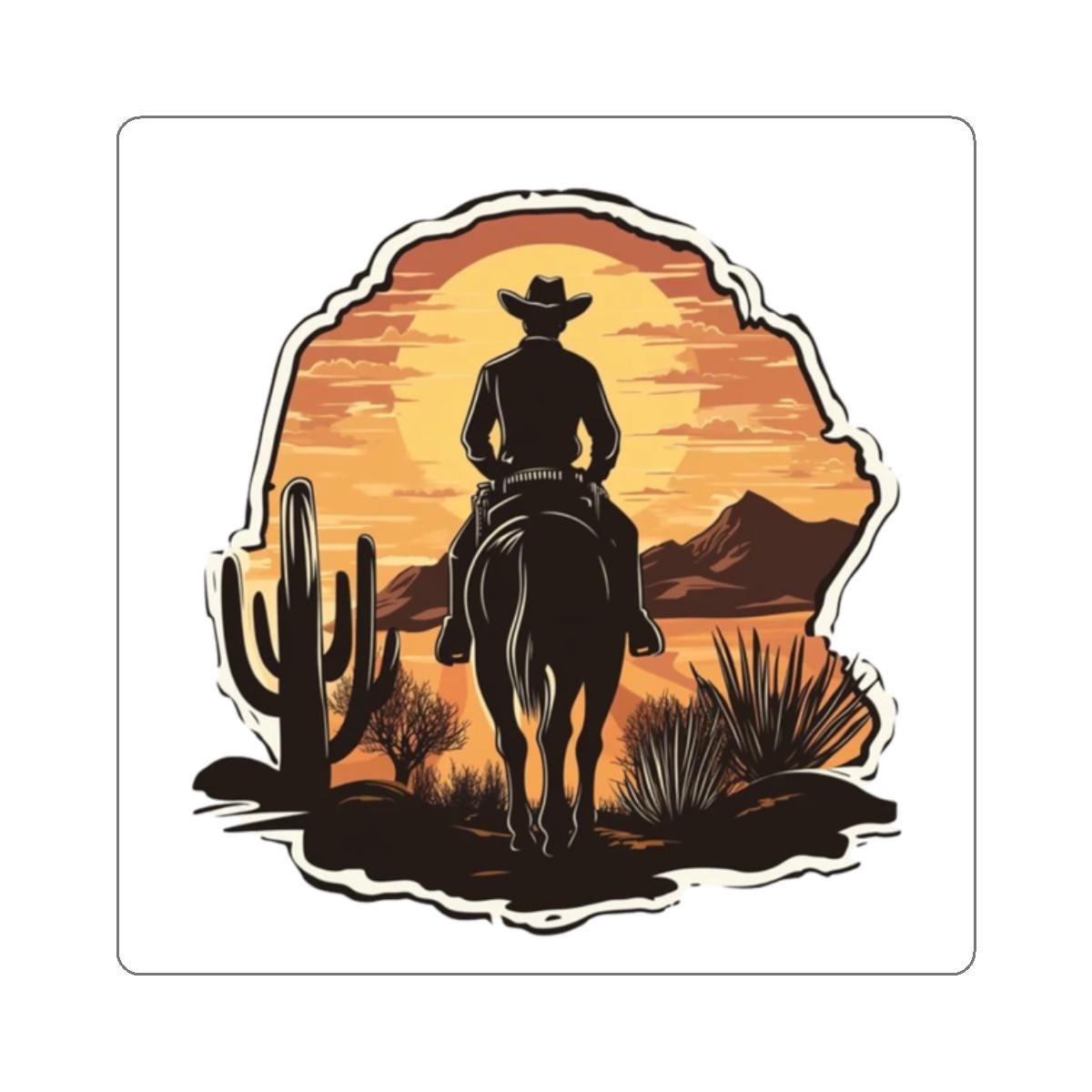 Cowboy Sunset Stickers, Wild West Decals, Western Adventure Labels ...