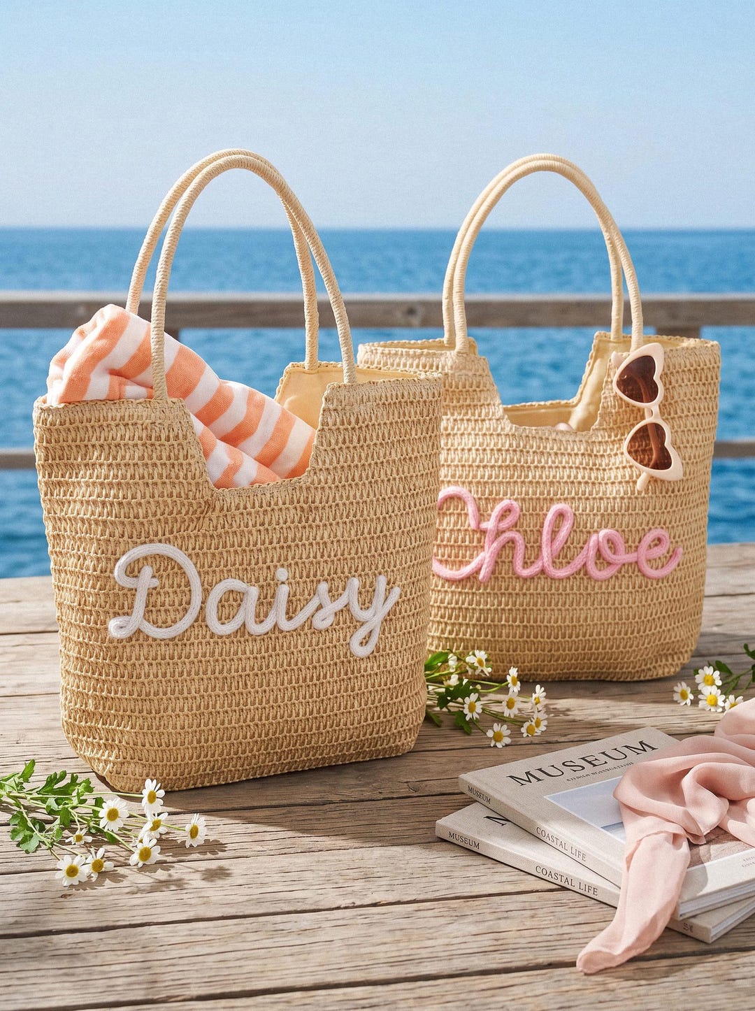 Personalized Straw Beach Tote, Bridesmaid Tote Bags, Monogrammed Travel ...