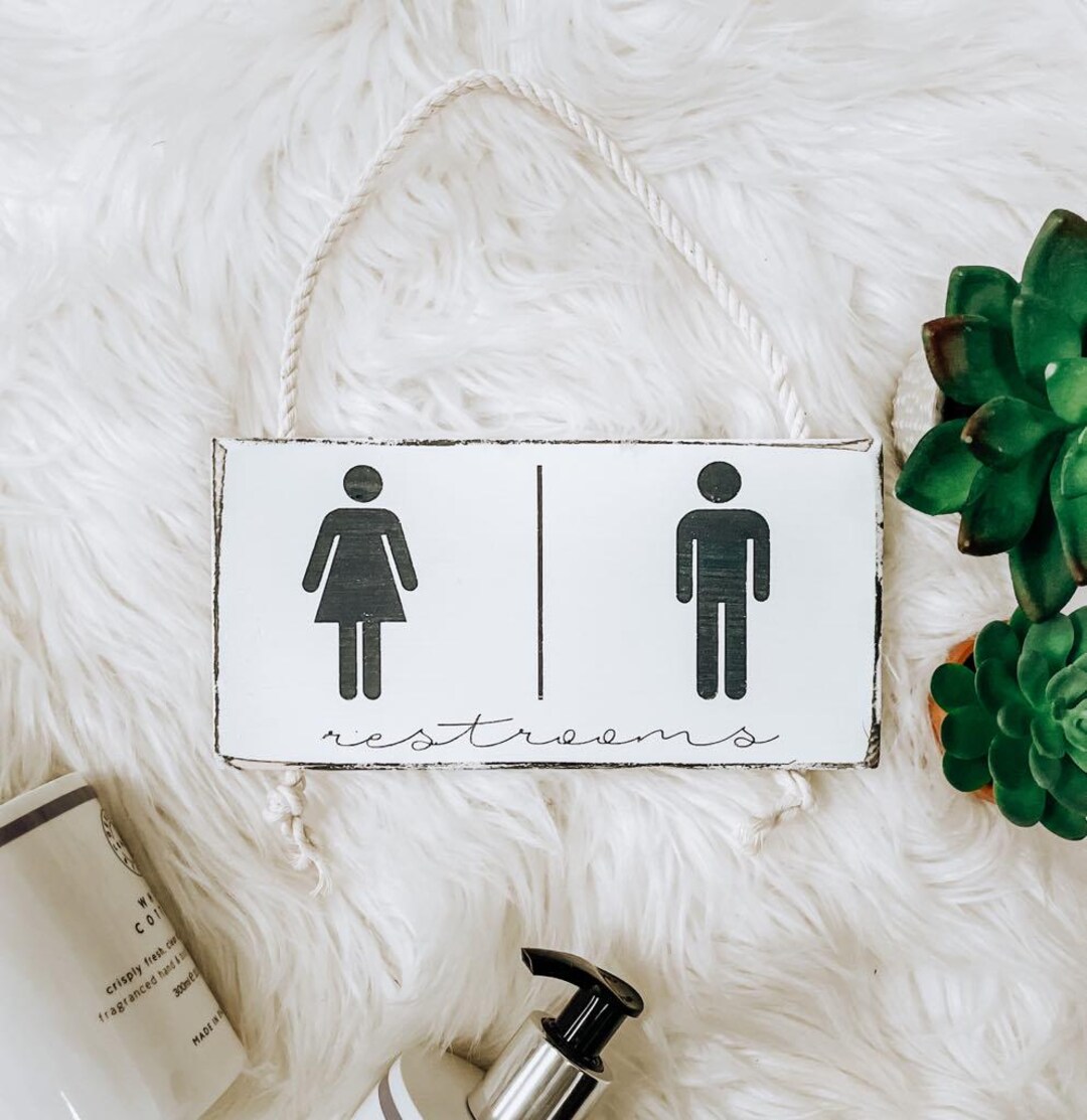 Mini Restroom Sign, Hanging Restroom Sign, Womens Restroom, Mens ...