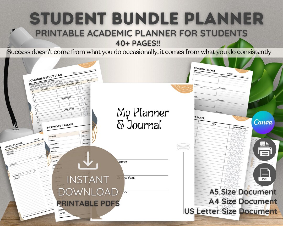 Printable Student Planner Bundle, Academic Study Planner PDF, Grade ...