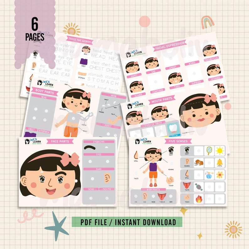 FEMALE Body and Face Parts Mouth Parts Facial Expression Printable Busy ...