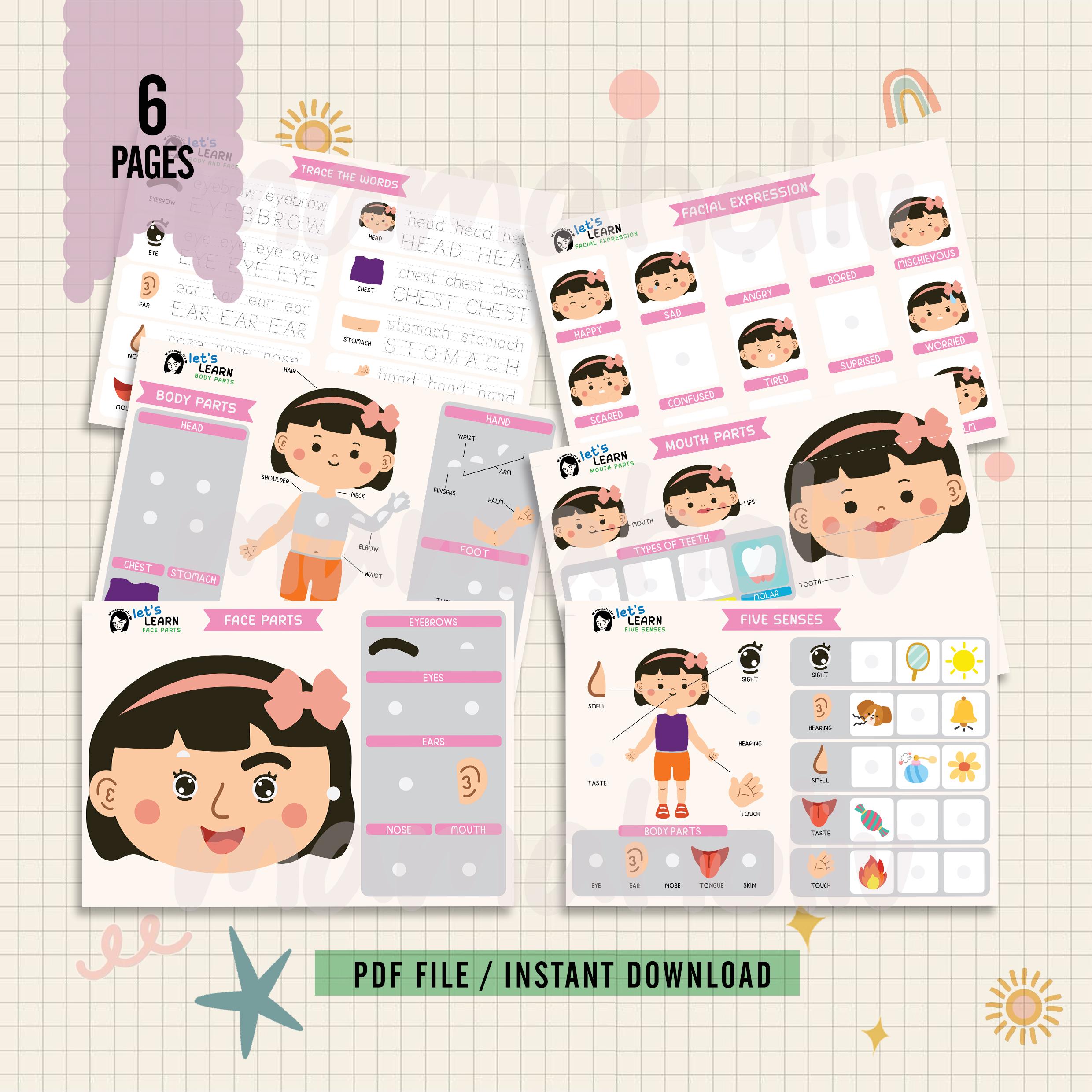 FEMALE Body and Face Parts Mouth Parts Facial Expression Printable Busy ...