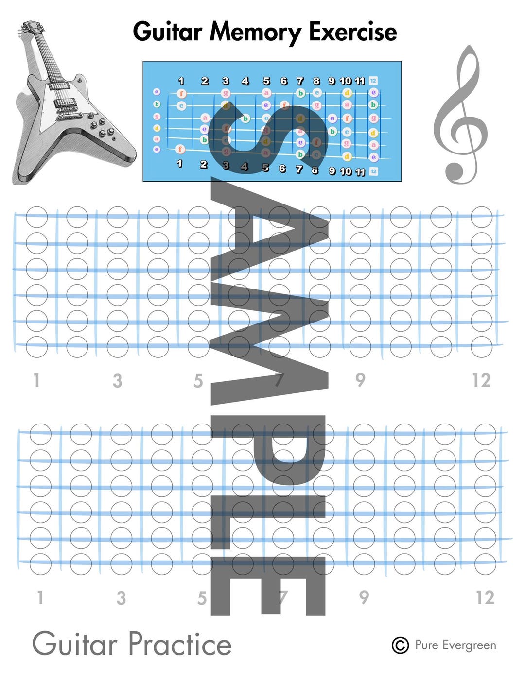 Printable Guitar Fretboard Diagram. Memorize the Notes on Guitar With ...