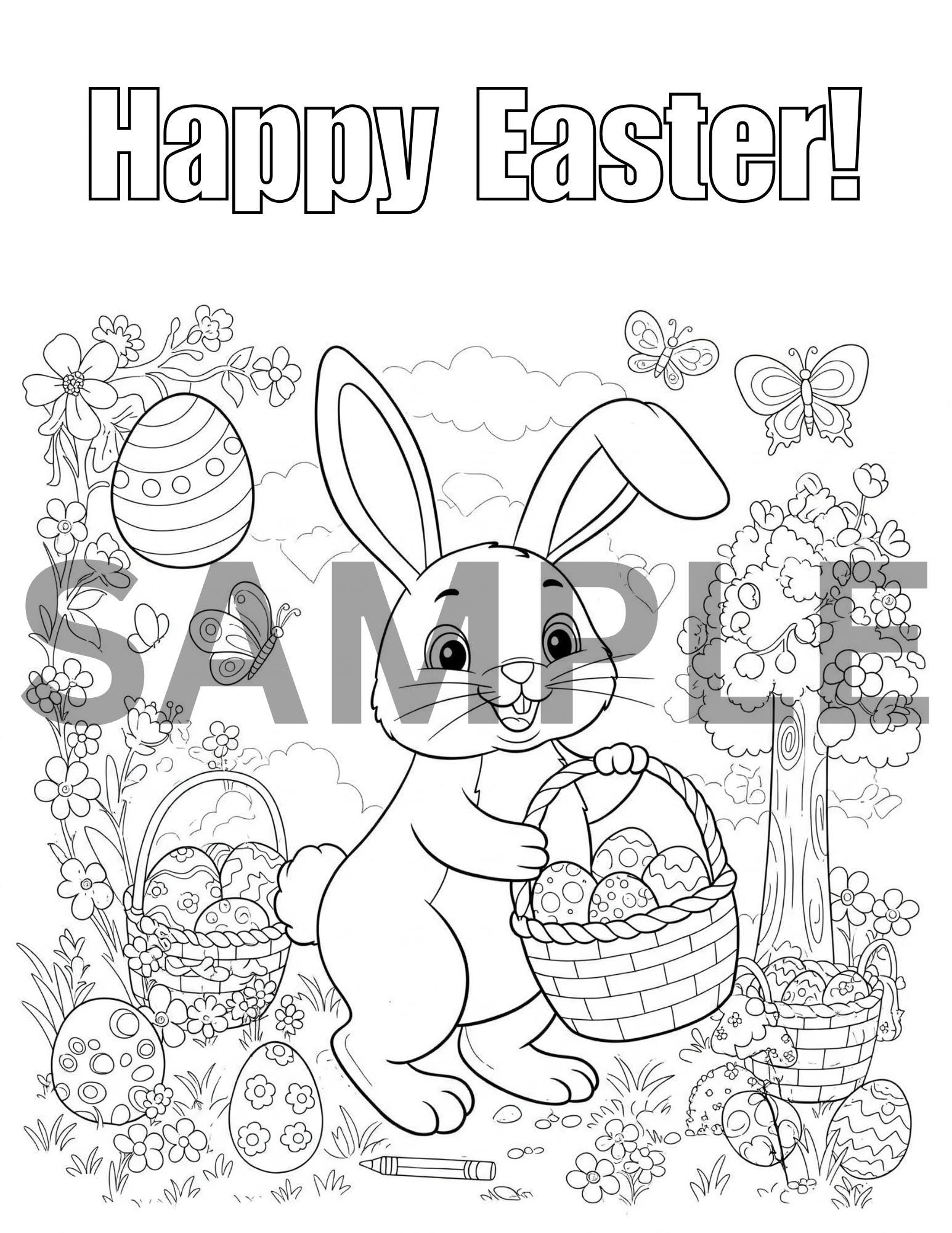 5 Easter Coloring Pages for Kids. Crayons, Markers, Colored Pencil 5 ...