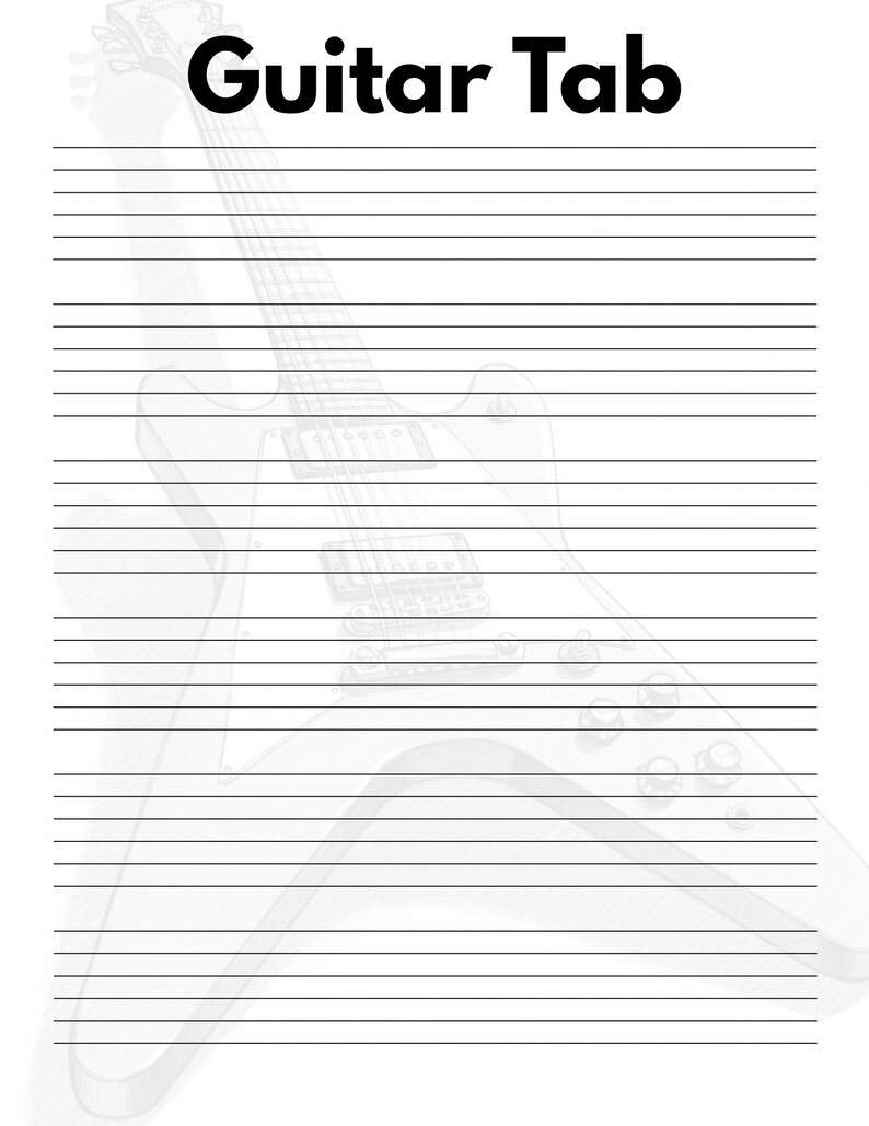 Printable Guitar Tab Paper With Guitar Silhouette Design. Download and ...
