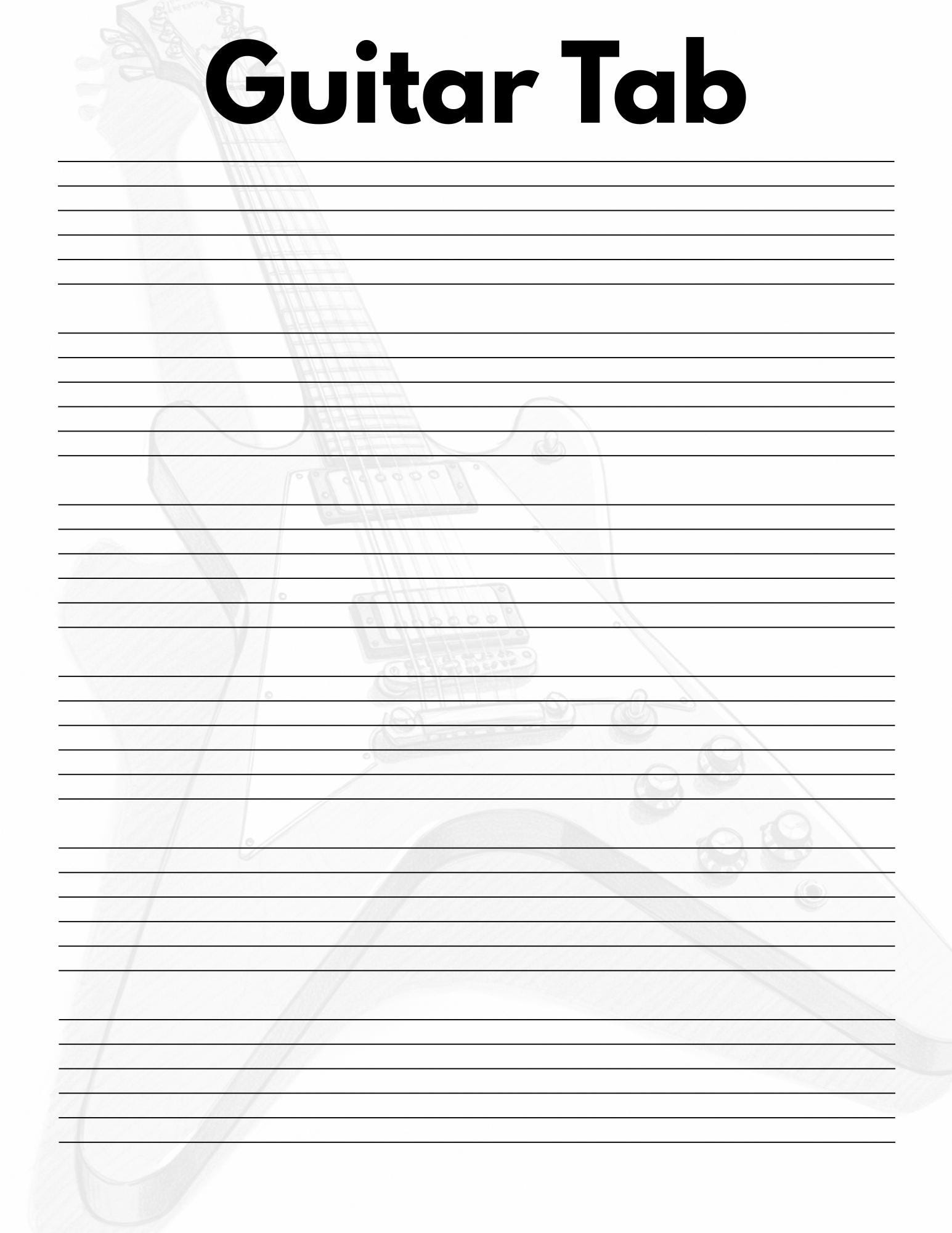 Printable Guitar Tab Paper With Guitar Silhouette Design Download And