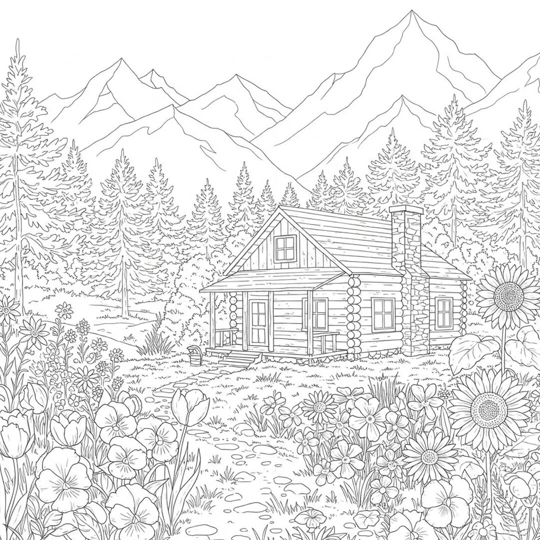 Cabin in the Woods Escape Coloring Page for Adults. Complex Design With ...