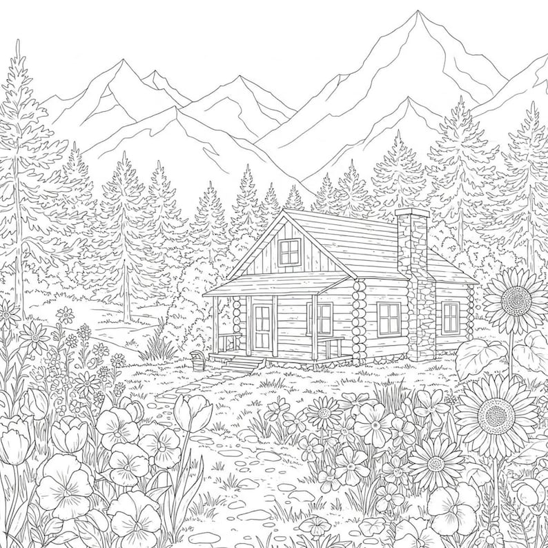 Cabin in the Woods Escape Coloring Page for Adults. Complex Design With ...