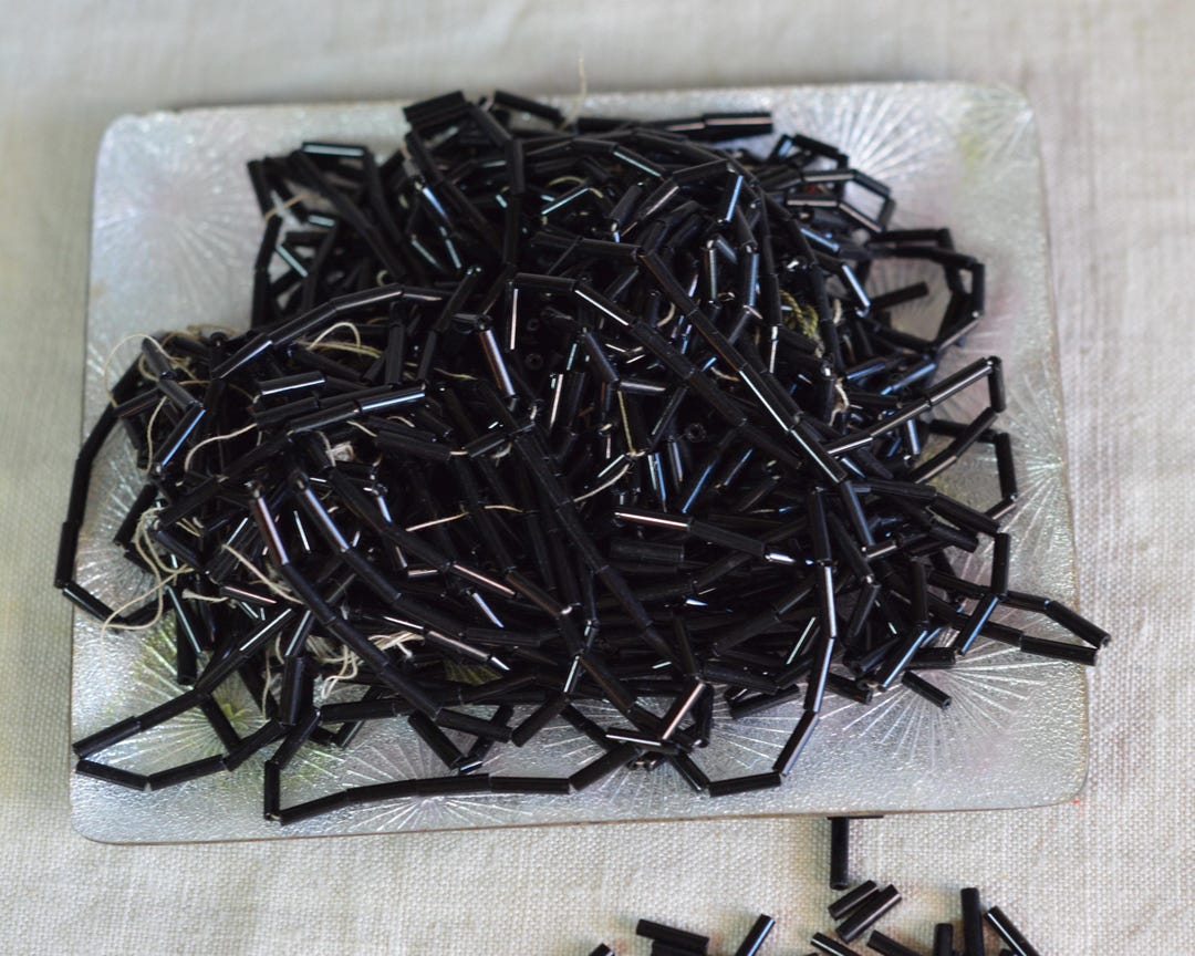 Antique Large 8mm Glossy Black Victorian Mourning Bugle Beads, 7g ...