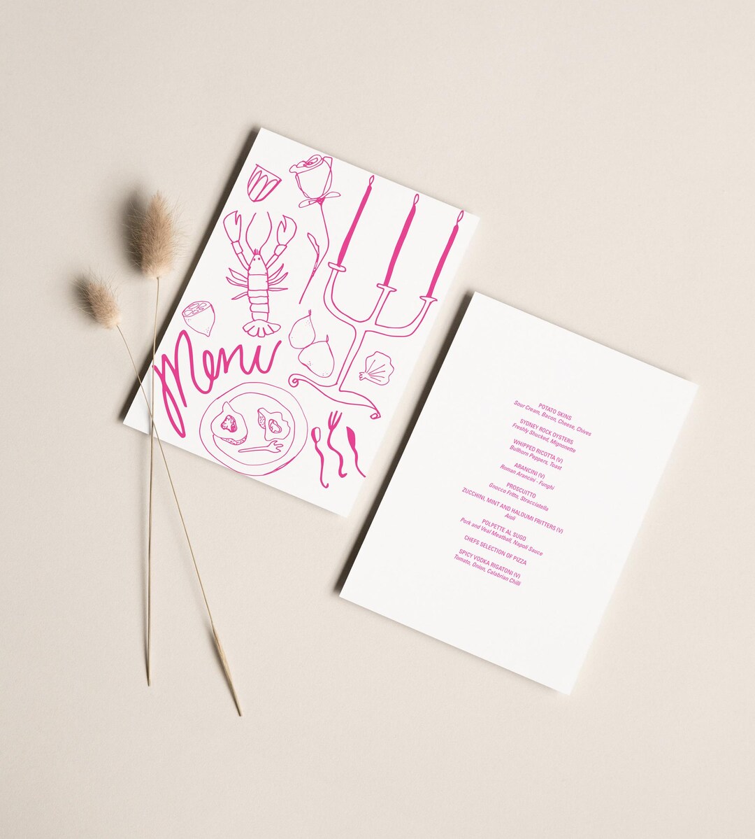 Pink Hens Party Menu Template: Chic Hand-drawn Design (A5, Printable ...