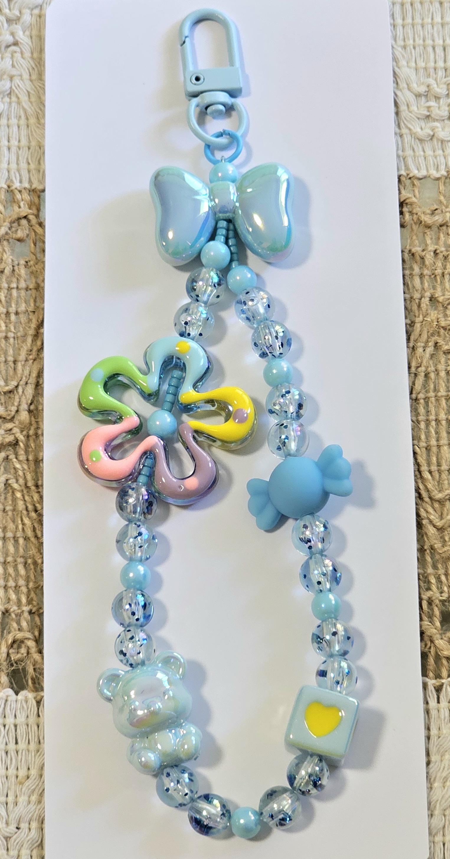 Chunky Beads Keychain, Cute Blue Beads Keychain for Girls and Women ...