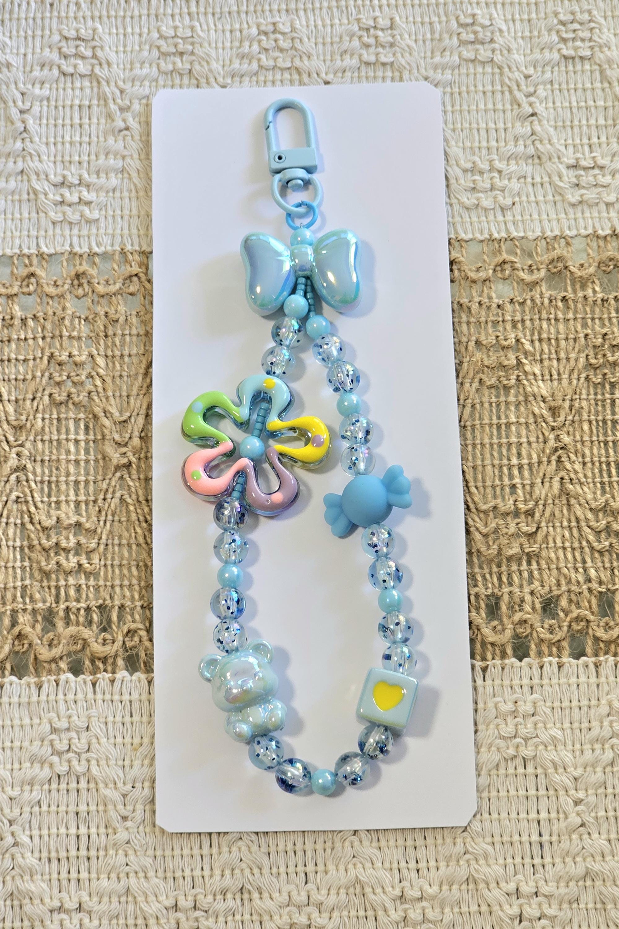 Chunky Beads Keychain, Cute Blue Beads Keychain for Girls and Women ...