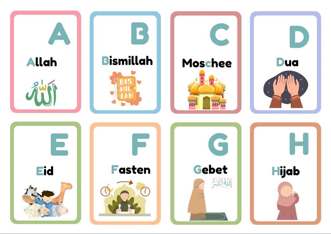 26 Islamic Alphabet Flash Cards | ABC for Muslim Kids Printable Cards ...