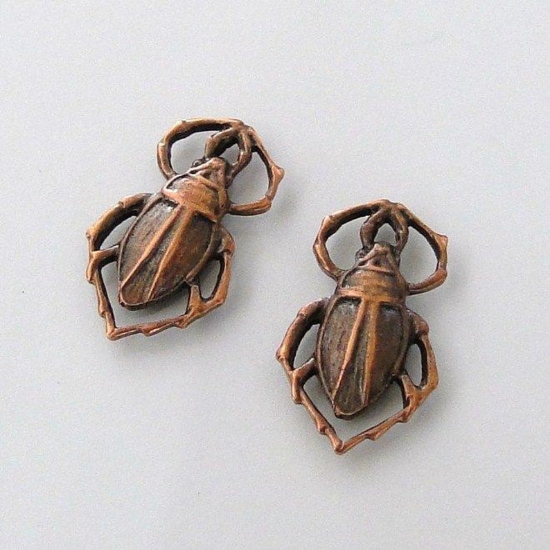 2 Antique Copper - Brass Scarab Beetle Connectors 10x17mm, Made in USA ...
