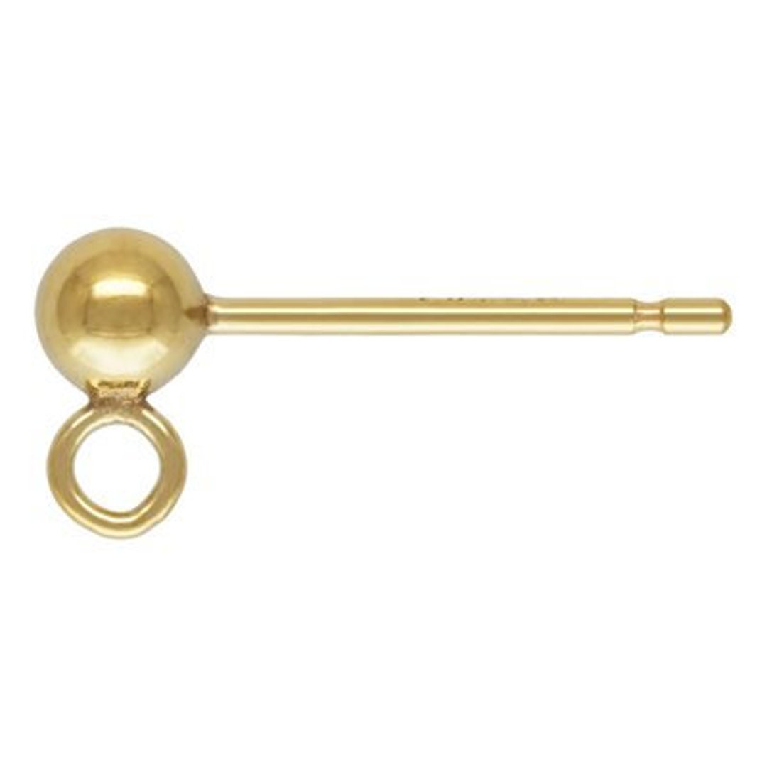 One Pair 14K Gold Filled Tiny 3mm Ball Post With CLOSED Ring for Drops ...