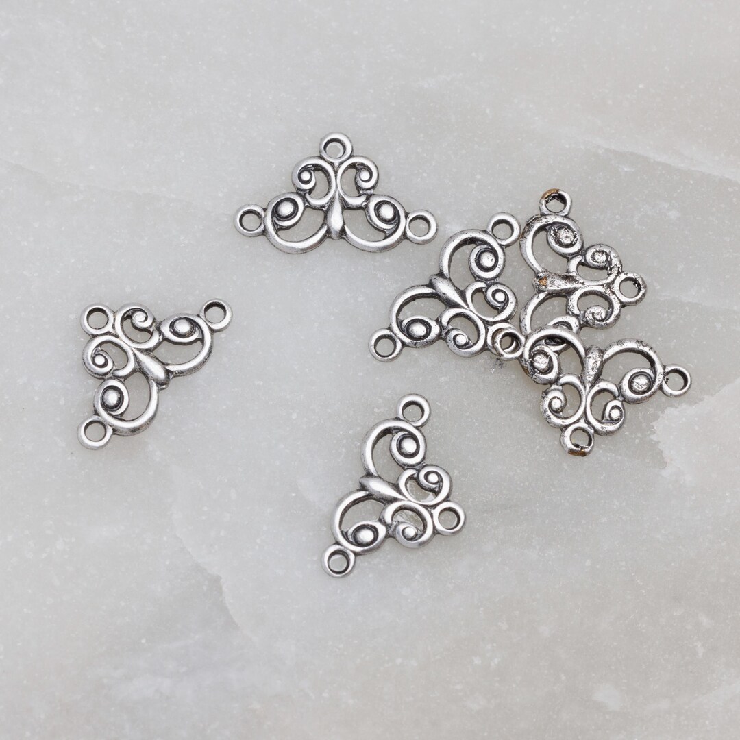 6 Antique Silver Tiny Filigree 3-ring Connector, 13mm, Made in USA ...