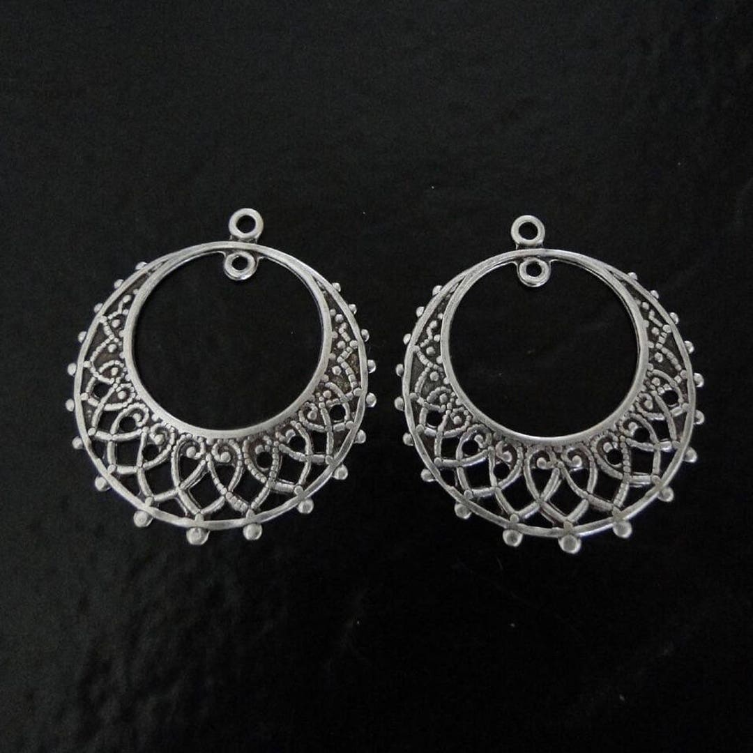 6 Antique Silver Filigree Hoops 32x25mm - Vintage Look, Made in USA ...